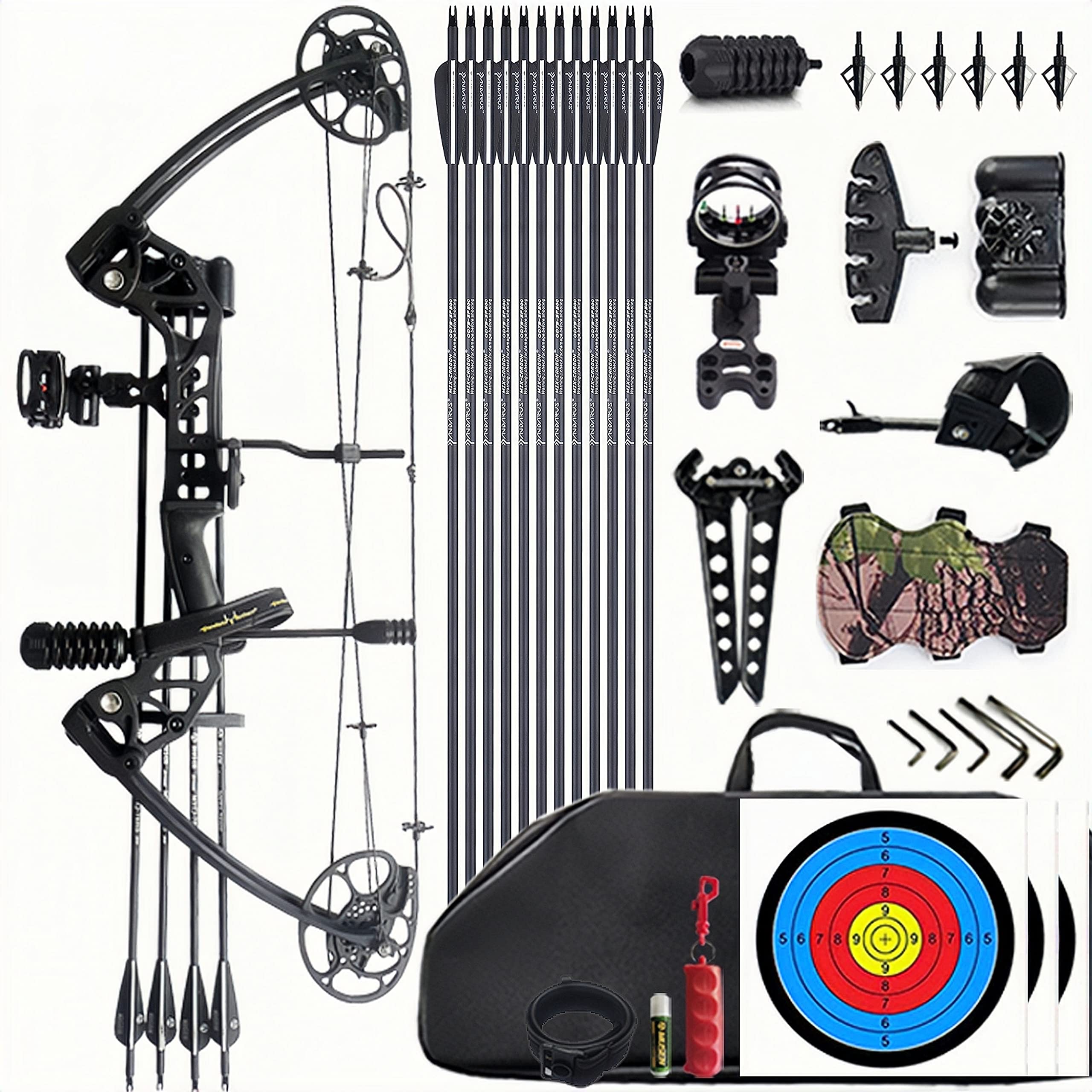 Lanneret Compound Bow and Archery Sets - Right Hand Archery Compound Bows 0 - 70 lbs Draw Weight Adjustable for Adults and Beginners，Hunting Bow Kit for Beginner Black