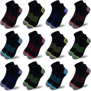 jamegio boy socks 12 pairs kids' low cut socks half cushion sport ankle athletic cotton socks(5-7 years)