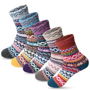 besky 5 pairs winter wool socks women, knit thick wool soft warm and breathable cozy socks for womens