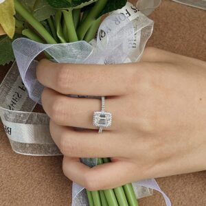 Michooyel 2ct Emerald Cut Moissanite Engagement Ring for Women D color Moissanite VVS1 Halo Sterling Silver Women Rings