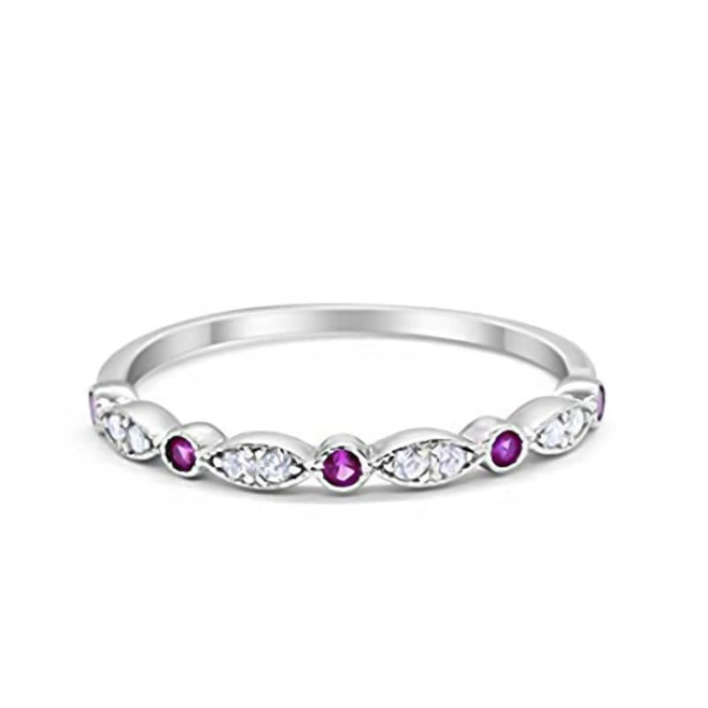 Kaius Jewels 925 Sterling Silver February Birthstone Natural Amethyst Gemstone Half Eternity Band Silver Ring For Women Size Us-7.5