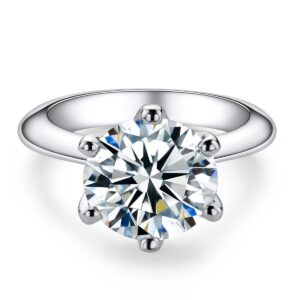 anuclub 5ct solitire moissanite engagement ring for women d color lab diamond 18k white gold plated silver ring, christmas gift for women, christmas gift for women with certificate 50