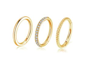 16g 8mm 10mm hinged clicker segment cz twisted clicker nose rings hoop helix cartilage daith tragus sleeper earrings body piercing for women men (16g - 8mm - 3pcs gold)