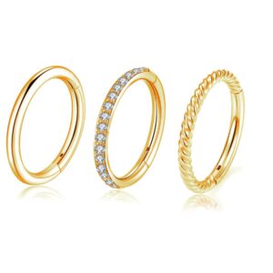 16G 8mm 10mm Hinged Clicker Segment CZ Twisted Clicker Nose Rings Hoop Helix Cartilage Daith Tragus Sleeper Earrings Body Piercing for Women Men (16G - 8mm - 3Pcs Gold)