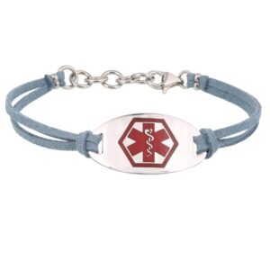 sterling silver mingle on slate suede medical id bracelet… (red, stainless-steel)