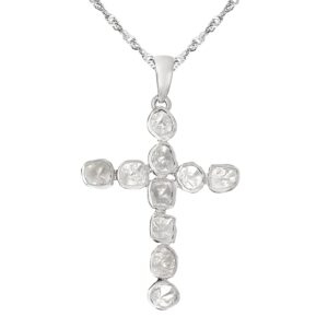 mooneye natural diamond polki religious christian cross pendant necklace 925 sterling silver platinum plated slice diamond jewelry