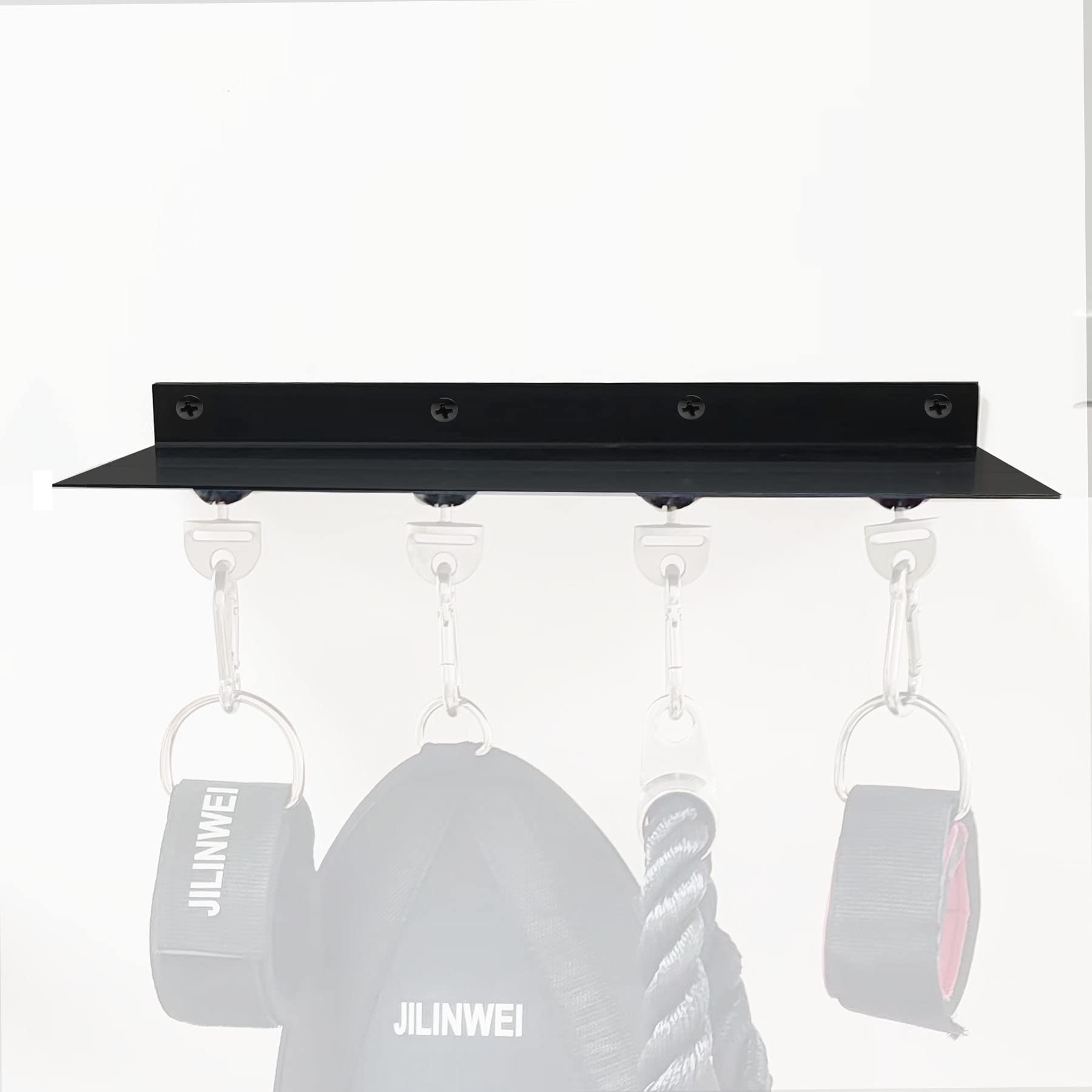 JILINWEI Metal 16” Tonal Floating Accessory Shelf with 4 Pcs Tonal Accessory Shelf Clips/Mounts/Brackets for Tonal Gym Gear,Black(Clips are Installed)