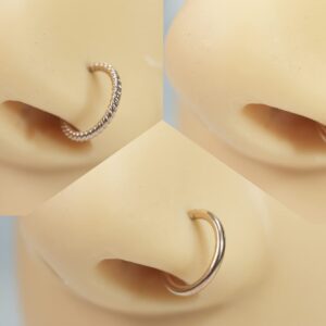 16G 8mm 10mm Hinged Clicker Segment CZ Twisted Clicker Nose Rings Hoop Helix Cartilage Daith Tragus Sleeper Earrings Body Piercing for Women Men (16G - 8mm - 3Pcs Gold)