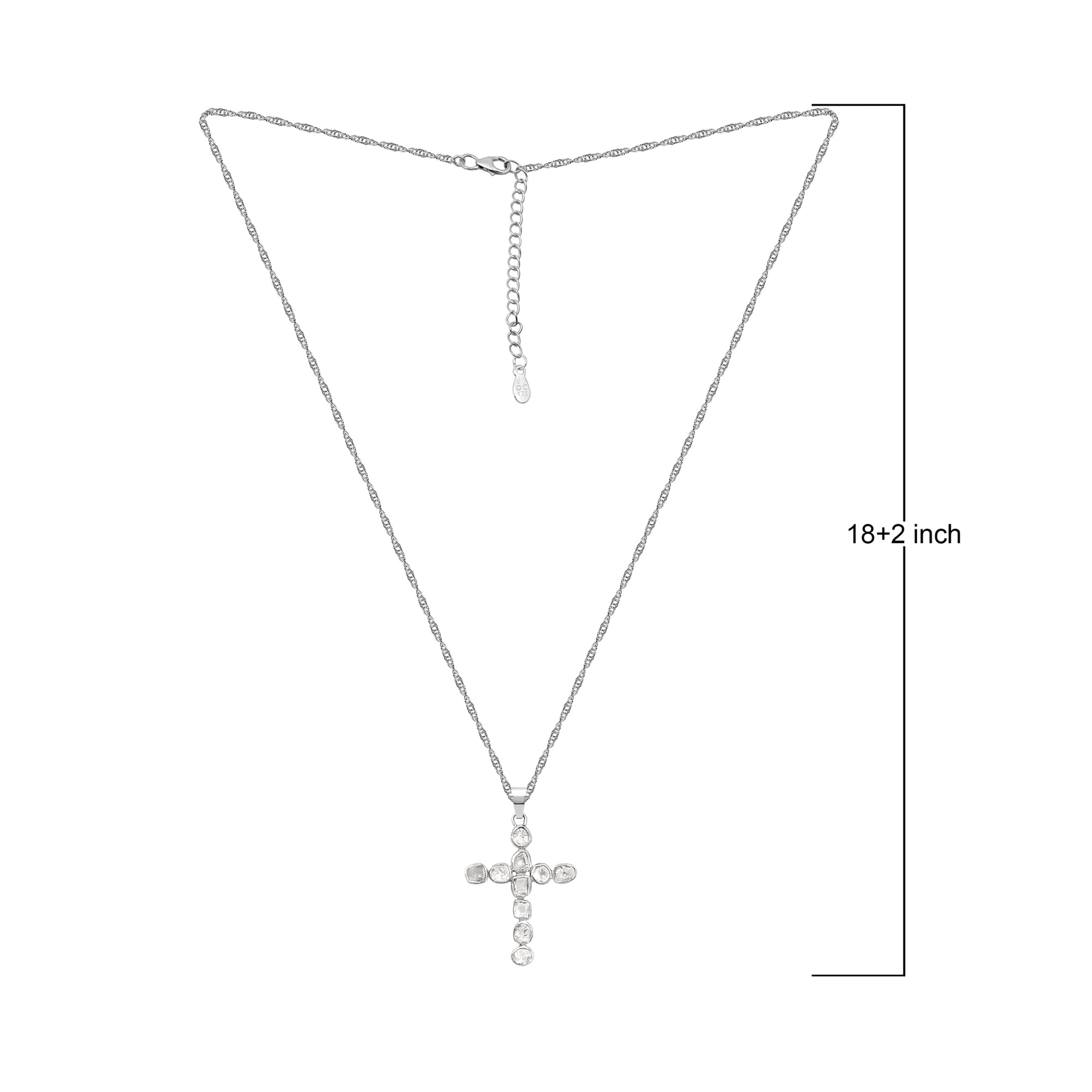 MOONEYE Natural Diamond Polki Religious Christian Cross Pendant Necklace 925 Sterling Silver Platinum Plated Slice Diamond Jewelry