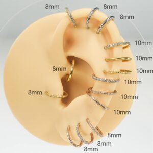 16G 8mm 10mm Hinged Clicker Segment CZ Twisted Clicker Nose Rings Hoop Helix Cartilage Daith Tragus Sleeper Earrings Body Piercing for Women Men (16G - 8mm - 3Pcs Gold)