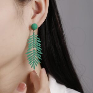 RUOFFETA Palm Leaf Earrings for Women, Tropical Leaf Dangle Earrings Boho leaf Statement Earrings Fashion Jewelry(Green)