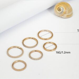 16G 8mm 10mm Hinged Clicker Segment CZ Twisted Clicker Nose Rings Hoop Helix Cartilage Daith Tragus Sleeper Earrings Body Piercing for Women Men (16G - 8mm - 3Pcs Gold)