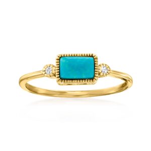 rs pure by ross-simons turquoise and diamond-accented ring in 14kt yellow gold. size 7