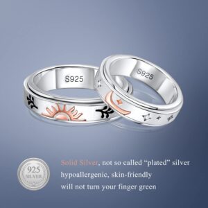 LEXLUNE Fidget Ring Spinner Ring for Anxiety Women Men Girlfriend Daughter Teen Girl Real S925 Sterling Silver Band Ring Moon Ring Couple Ring You Are My Sunshine