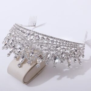 Tiara and Crown with Comb for Women and Silver Headband Rhinestones Bridal Wedding Prom Birthday Cosplay