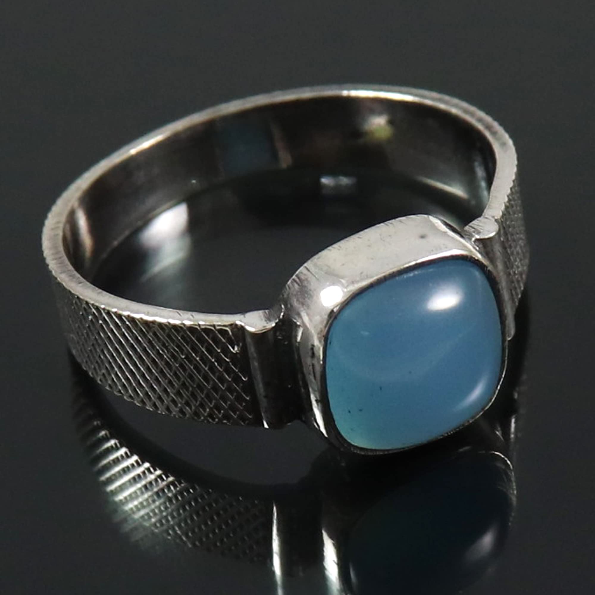 Blue Chalcedony Gemstone Silver Band Ring Solid 925 Sterling Silver Ring Handmade for Women by Goyal Exports SRG348J (US-11.5)