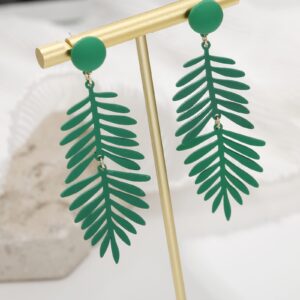 RUOFFETA Palm Leaf Earrings for Women, Tropical Leaf Dangle Earrings Boho leaf Statement Earrings Fashion Jewelry(Green)