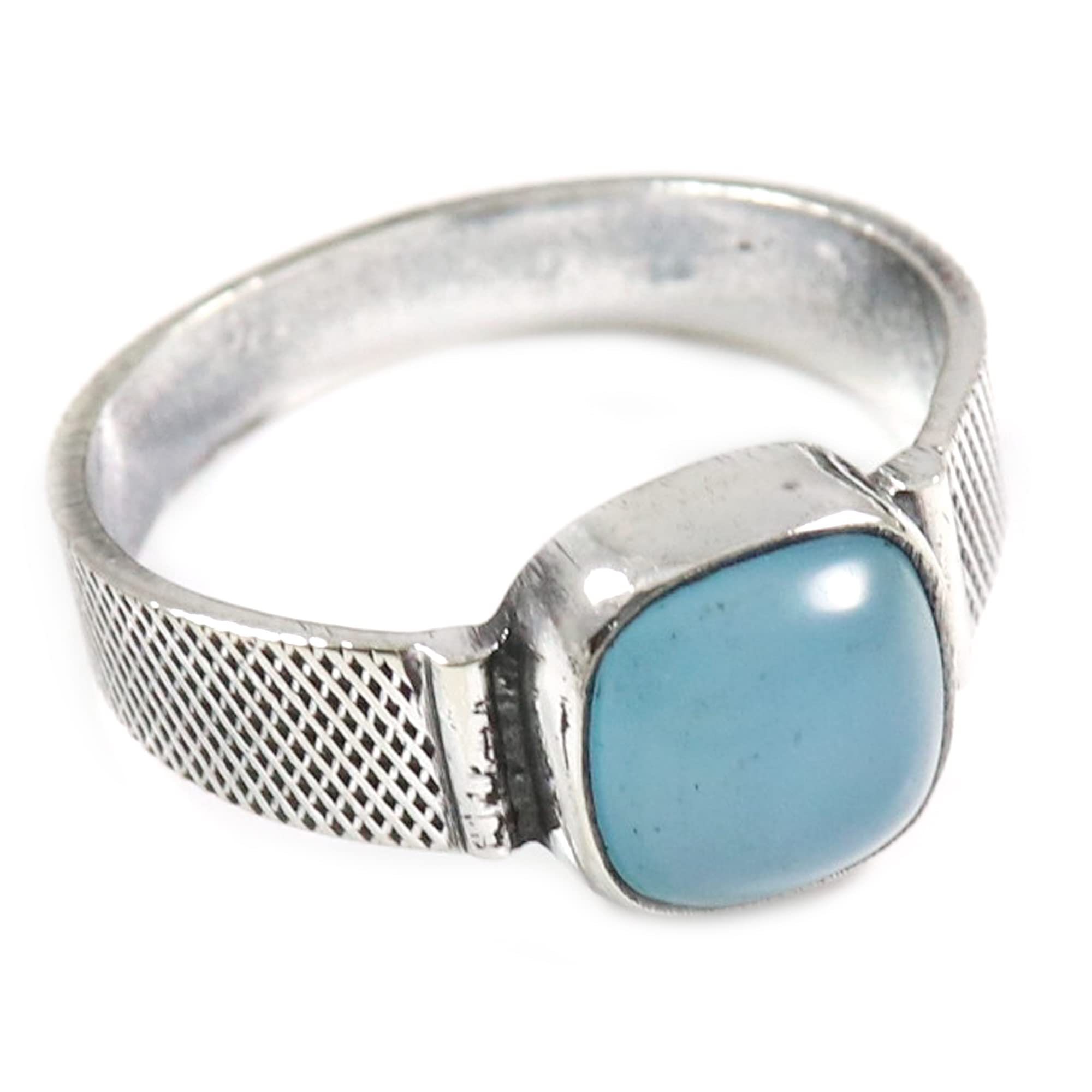 Blue Chalcedony Gemstone Silver Band Ring Solid 925 Sterling Silver Ring Handmade for Women by Goyal Exports SRG348J (US-11.5)