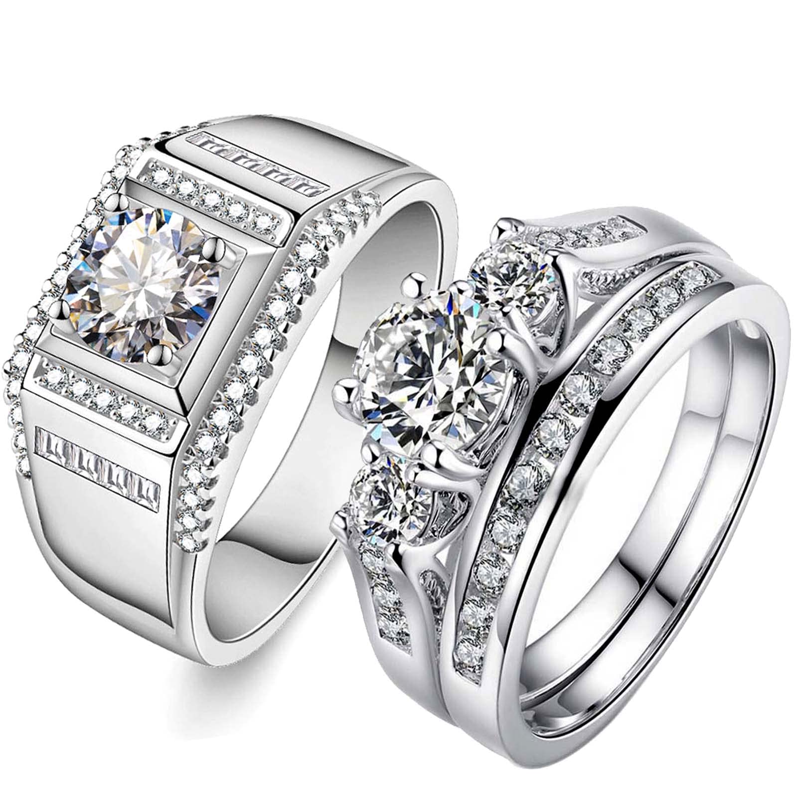 Couple Rings Matching Rings 1CT CZ Wedding Ring Sets for Him and Her Wedding Bands