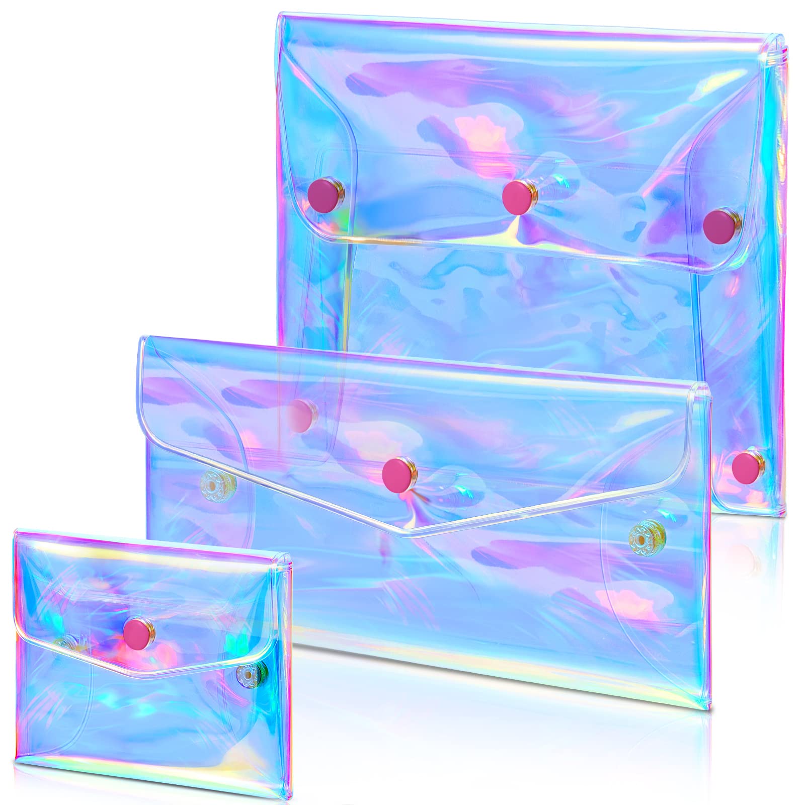 Patelai 3 Pcs Holographic Makeup Bag Iridescent Pencil Pouch Clear Transparent Iridescent Cosmetic Bag Organizer Travel Hologram Handbag Clear Coin Purse for Women(Mixed Sizes)