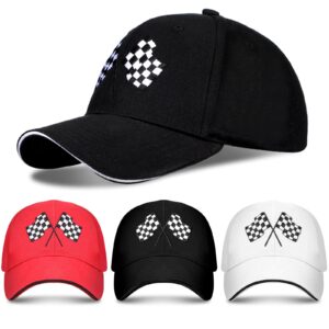 3 pieces baseball cap for men women checkered flags race car flag adjustable washable trucker hat embroidery unisex dad hat sports cap, white, red, black