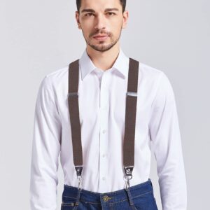 Men's Suspenders with Swivel Hooks and Elastic Straps Y-back, for Heavy Duty, Big and Tall (Coffee)