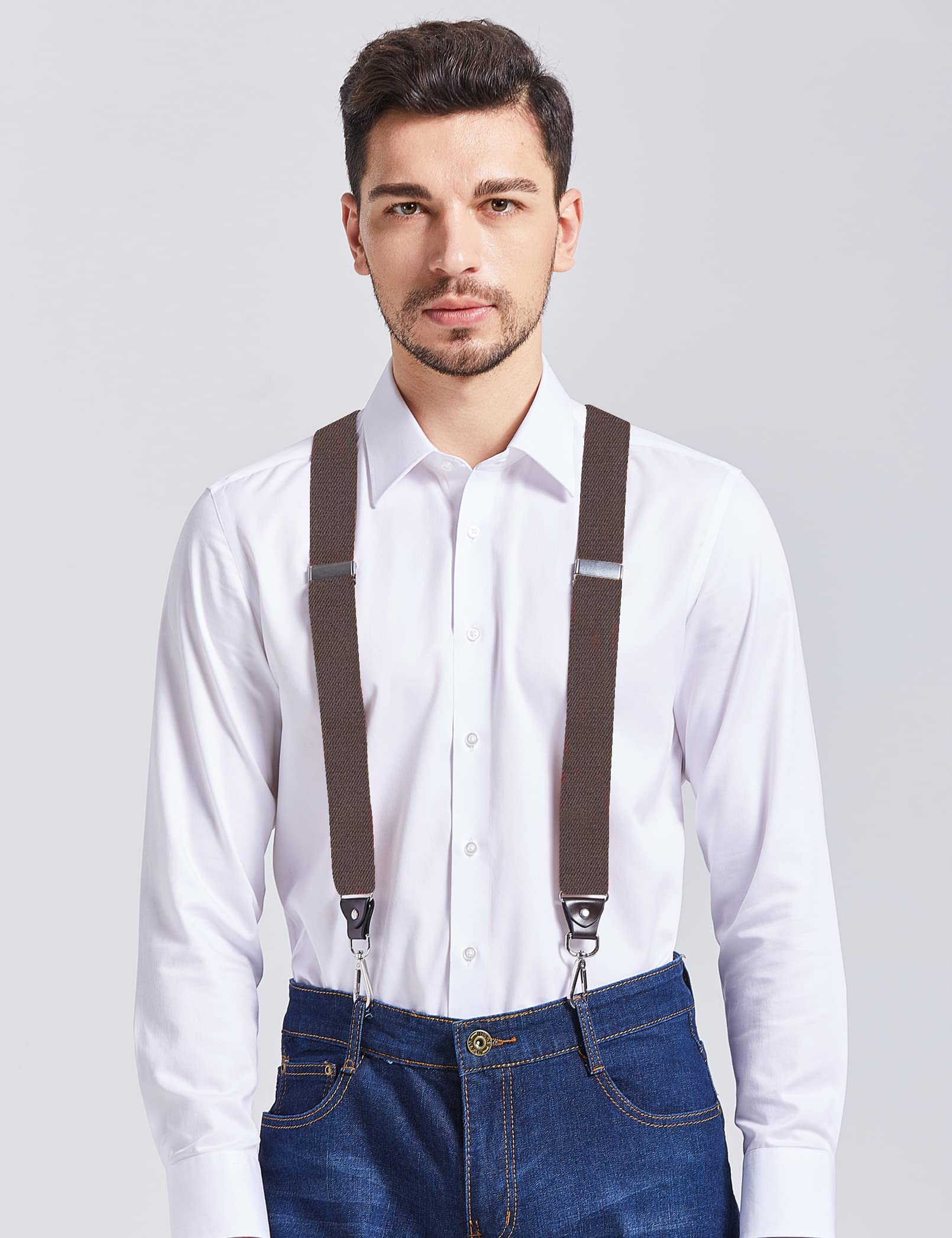 Men's Suspenders with Swivel Hooks and Elastic Straps Y-back, for Heavy Duty, Big and Tall (Coffee)