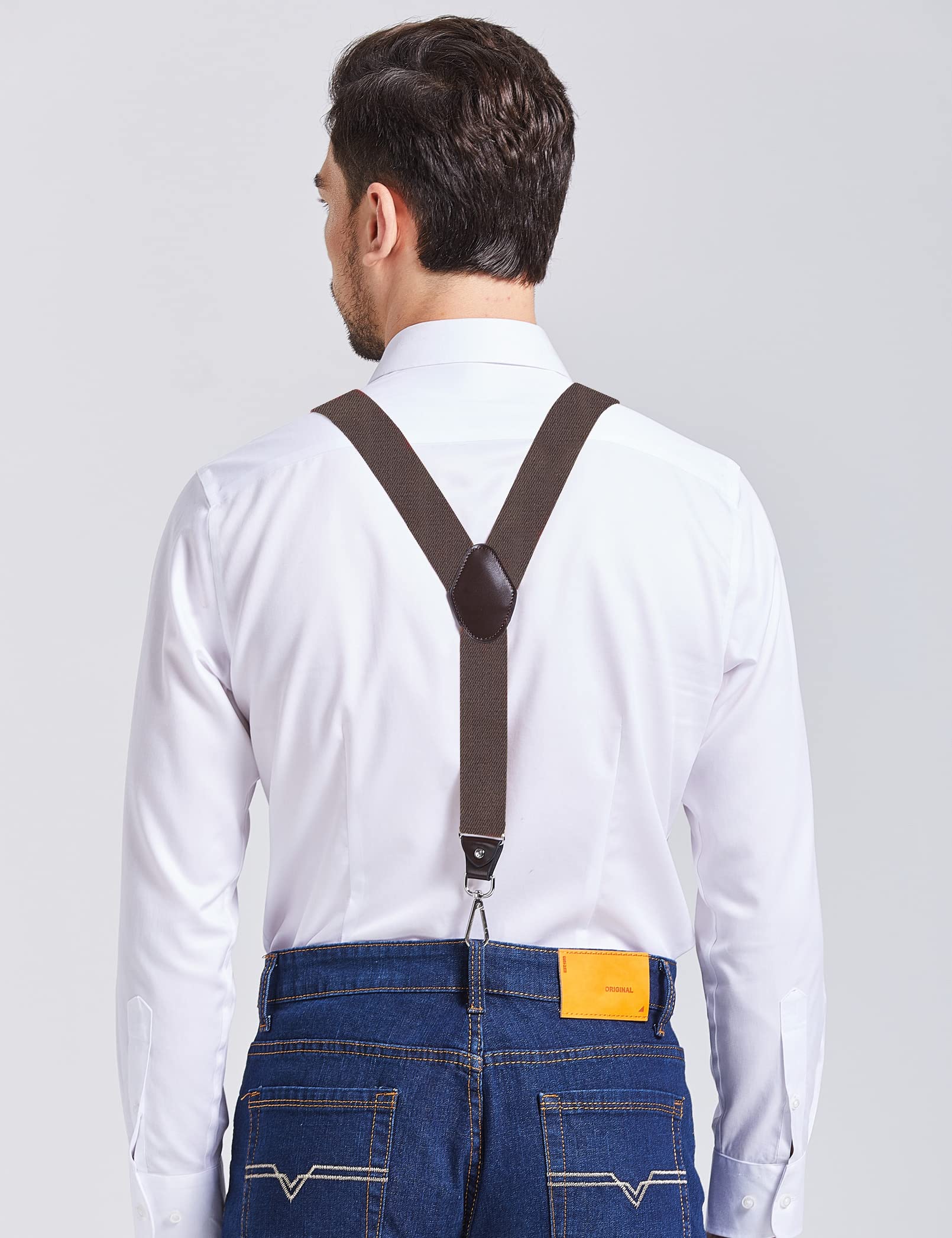 Men's Suspenders with Swivel Hooks and Elastic Straps Y-back, for Heavy Duty, Big and Tall (Coffee)