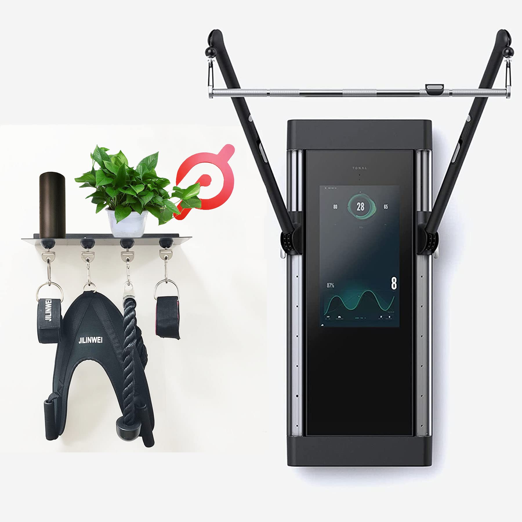 JILINWEI Metal 16” Tonal Floating Accessory Shelf with 4 Pcs Tonal Accessory Shelf Clips/Mounts/Brackets for Tonal Gym Gear,Black(Clips are Installed)