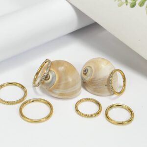 16G 8mm 10mm Hinged Clicker Segment CZ Twisted Clicker Nose Rings Hoop Helix Cartilage Daith Tragus Sleeper Earrings Body Piercing for Women Men (16G - 8mm - 3Pcs Gold)