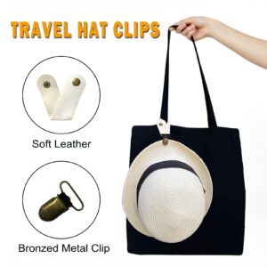 3 PCS Hat Clip for Travel, Portable Leather Clips for Holding Cap on Bag, Travel Hat Clip for Purse Backpack Luggage (3PCS Black)