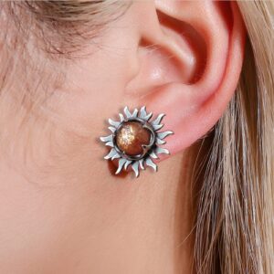 Earings Studs for Women Simia Sun and Moon Earrings Female European and American Retro Moonst1s Sun and Moon Earrings Dangle Earrings (A, 1 Size)