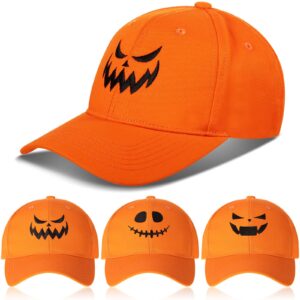 3 pieces halloween pumpkin baseball caps unisex adjustable embroidery pumpkin face dad hat cotton cute trucker cap(orange)