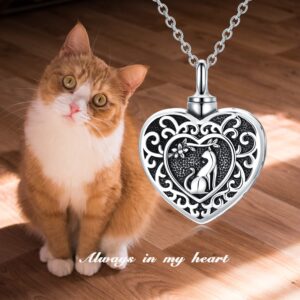 LONAGO Urn Necklace for Cat 925 Sterling Silver Always in My Heart Cat Ashes Memorial Pendant Necklace Jewelry