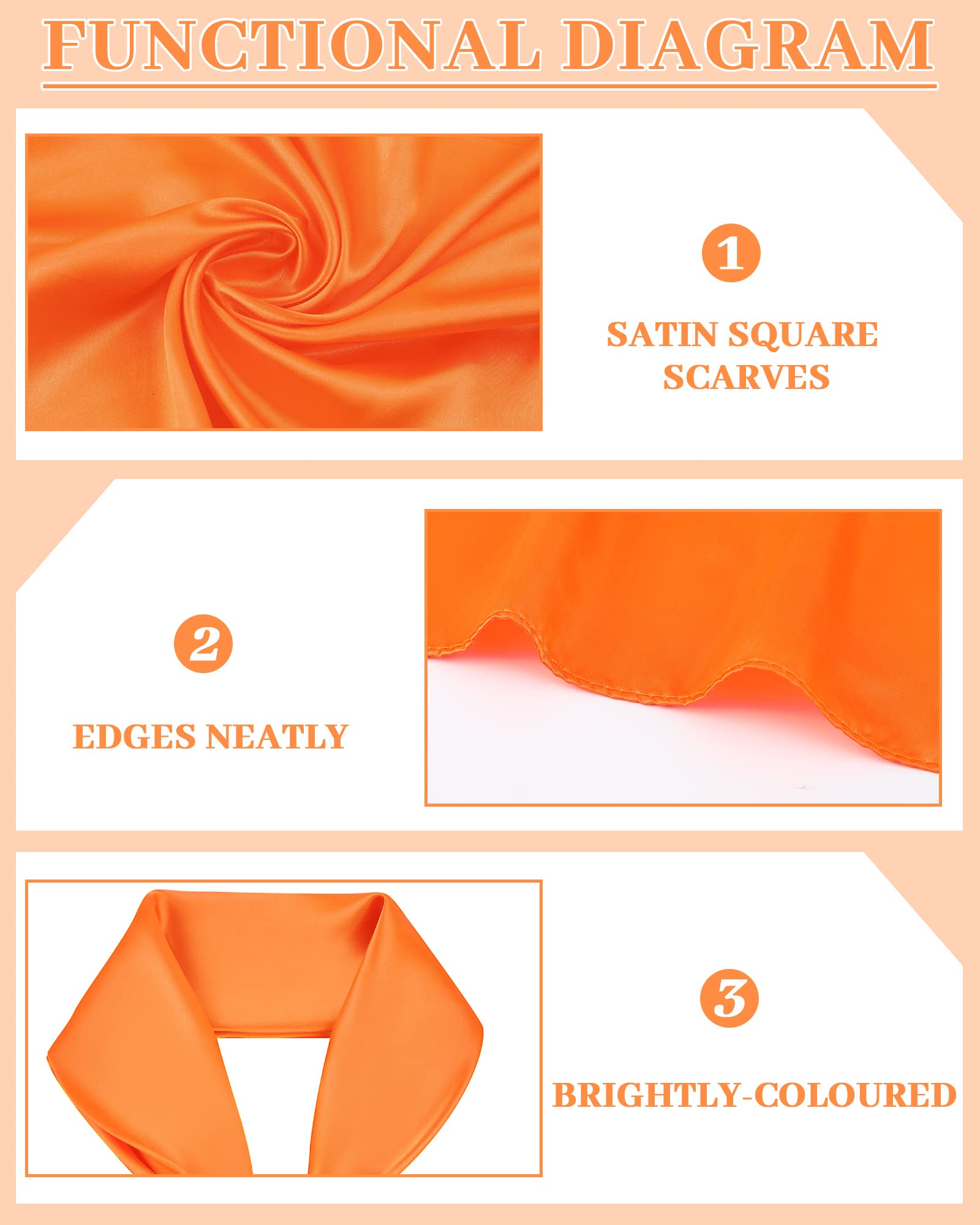 2pcs Orange Large Square Scarf Halloween Costume Head Scarf Neck Scarf Skinny Scarf Headscarf for Men Women, 35 x 35 Inch