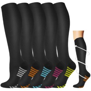 hi clasmix 5 pairs compression socks for women&men-20-30mmhg best for circulation,pregnancy,media,nurse,running,travel(multicoloured 13a large-x-large)