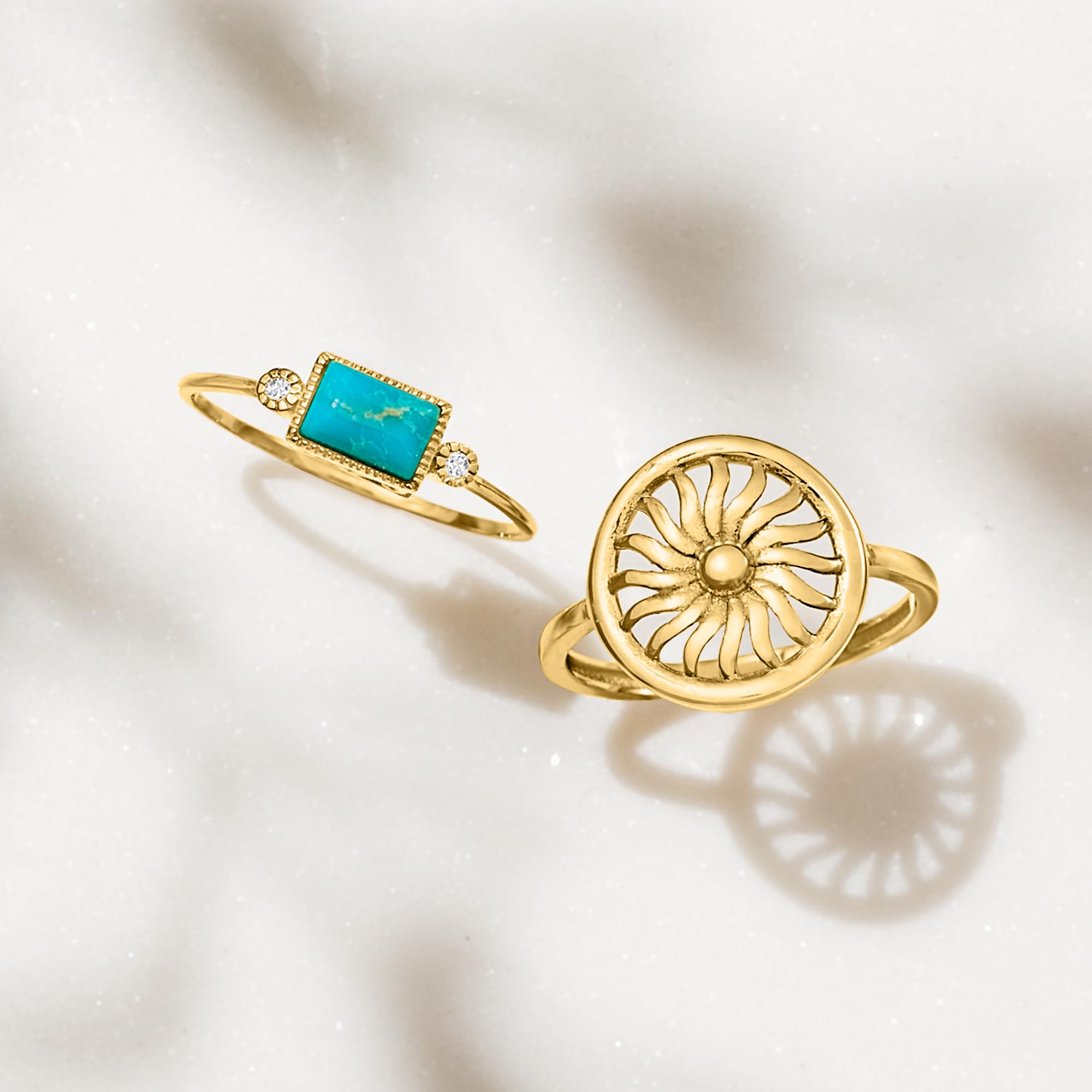 RS Pure by Ross-Simons Turquoise and Diamond-Accented Ring in 14kt Yellow Gold. Size 8