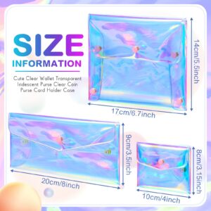 Patelai 3 Pcs Holographic Makeup Bag Iridescent Pencil Pouch Clear Transparent Iridescent Cosmetic Bag Organizer Travel Hologram Handbag Clear Coin Purse for Women(Mixed Sizes)