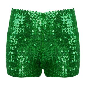 feeshow girls kids gymnastic shorts glitter ballet dance shorts boys metallic spandex tumbling yoga sports shorts green 3-4 years