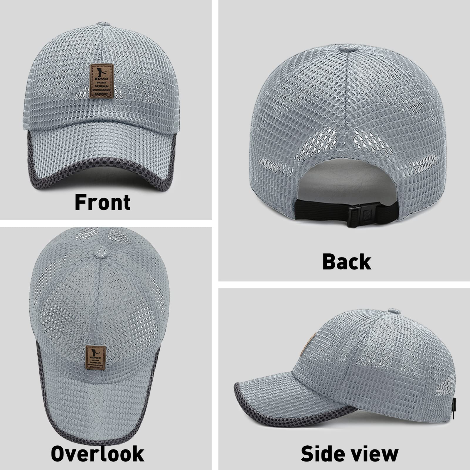 SHAWHERE Unisex Breathable Full Mesh Hat, Summer Mesh Baseball Cap Trucker Hat, Baseball Cap for Men Women Outdoor Sports (Light Grey+Navy Blue)