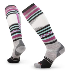 smartwool women's snowboard pattern full cushion merino wool over the calf socks, light gray, medium