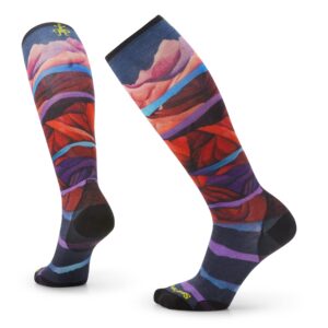 smartwool women's ski print zero cushion merino wool over the calf socks, multi color, small