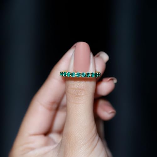 Certified Lab Grown Emerald Eternity Band, AAAA Quality, Emerald Anniversary Ring - With Jewelry Box, 14K Yellow Gold, Size:US 9.00