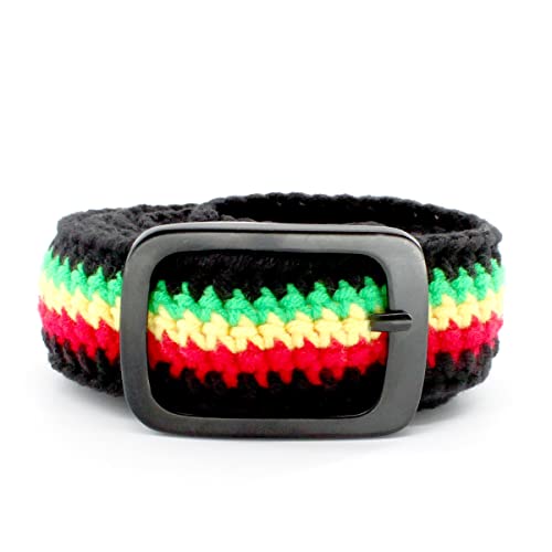 VOARYISA Hand Knitted Cotton Women's Belt With Black Zinc Alloy Buckle Jamaican Rasta Afro Caribbean (Rasta)