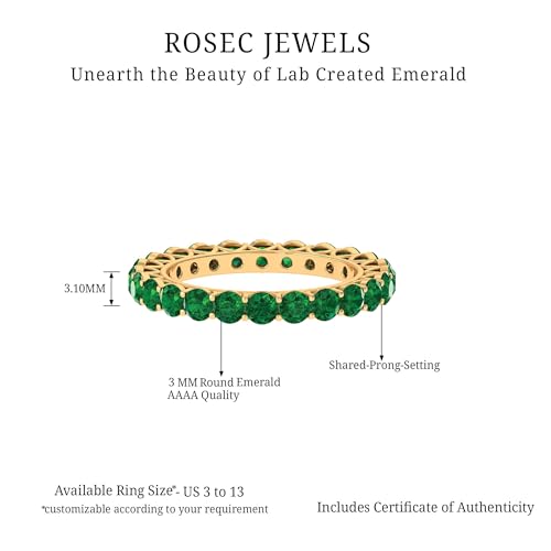 Certified Lab Grown Emerald Eternity Band, AAAA Quality, Emerald Anniversary Ring - With Jewelry Box, 14K Yellow Gold, Size:US 9.00