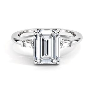 ahtamos engagement ring 2 ct tapered baguette moissanite emerald cut engagement rings for women platinum plated silver free engraving