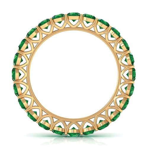 Certified Lab Grown Emerald Eternity Band, AAAA Quality, Emerald Anniversary Ring - With Jewelry Box, 14K Yellow Gold, Size:US 9.00