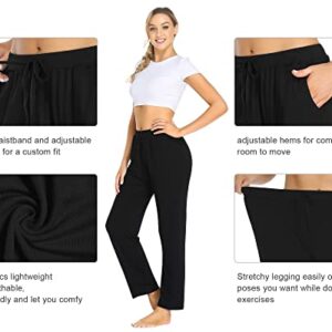 ASIMOON Sweatpants for Women Comfy Wide Leg Yoga Pants with Pockets Stretch High Waist Loose Lounge Jogging Pants