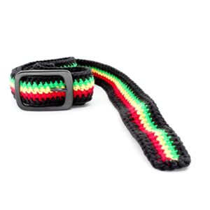 VOARYISA Hand Knitted Cotton Women's Belt With Black Zinc Alloy Buckle Jamaican Rasta Afro Caribbean (Rasta)