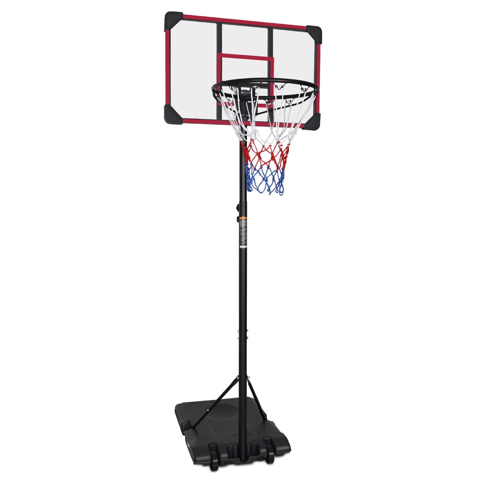 HooKung Portable Basketball Hoops Height Adjustable 5.6ft -7ft Basketball System 28 Inch Backboard with Wheels for Teenagers Youth Indoor Outdoor Use, red